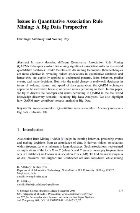 Pdf Issues In Quantitative Association Rule Mining A Big Data Perspective