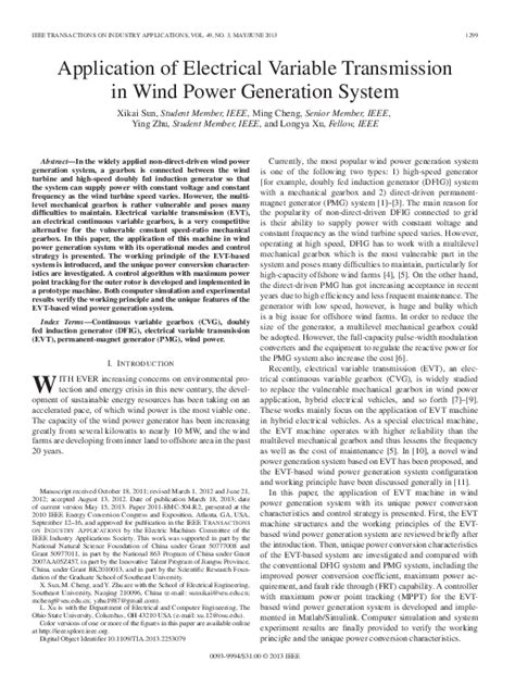 Pdf Application Of Electrical Variable Transmission In Wind Power Generation System