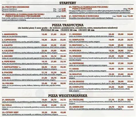 Da Grasso Menu Menu Restauracji Da Grasso Wola Warszawa