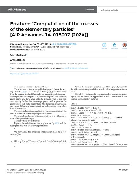 Pdf Erratum Computation Of The Masses Of The Elementary Particles