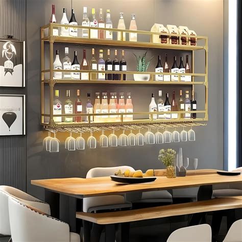 Pikysailed Metal Wine Rack Wall Mounted Bar Shelves Wall