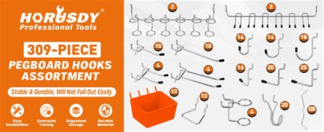 Horusdy 309 Pcs Pegboard Hooks Assortment Kit 17 Types