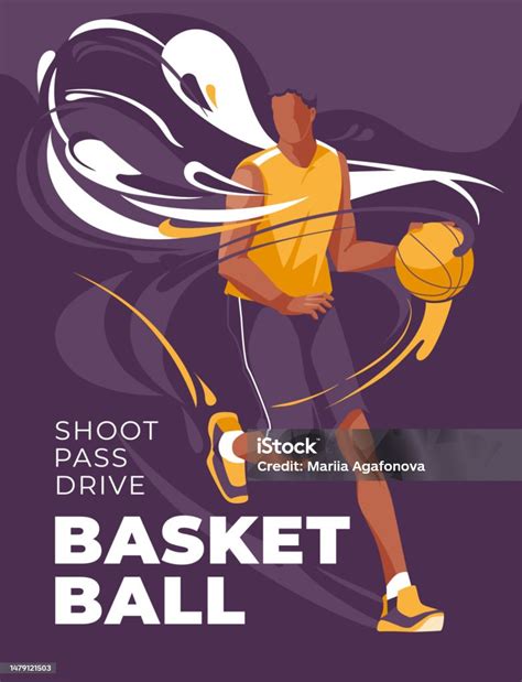 운동 선수가 달리고 추상적인 스플래시 배경이 있는 농구 포스터 디자인 벡터 평면 그림 개념에 대한 스톡 벡터 아트 및 기타 이미지 개념 경기 스포츠 경쟁 Istock
