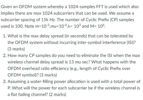 given an ofdm system whereby a 1024 samples fft is