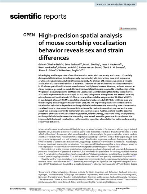 Pdf High Precision Spatial Analysis Of Mouse Courtship Vocalization
