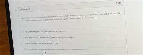 Solved 1 ﻿ptsquestion 10a Project Baseline Is A Measurement
