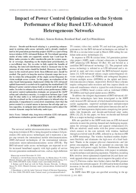 Pdf Impact Of Power Control Optimization On The System Performance Of Relay Based Lte Advanced