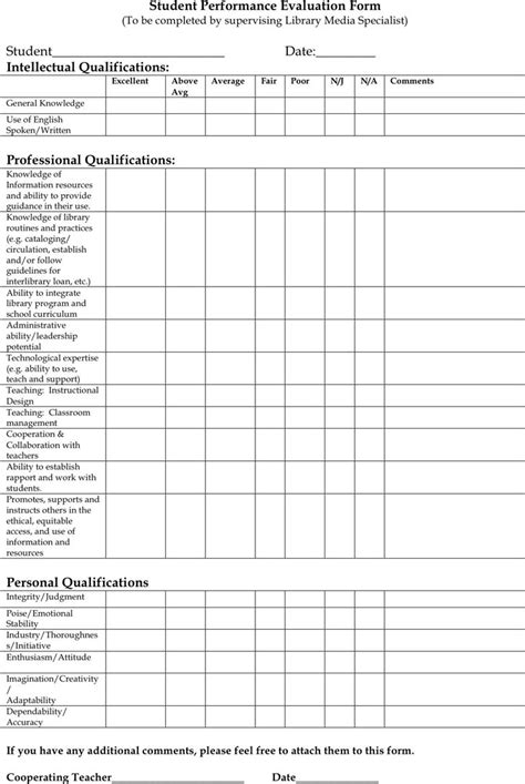 Student Performance Evaluation Form