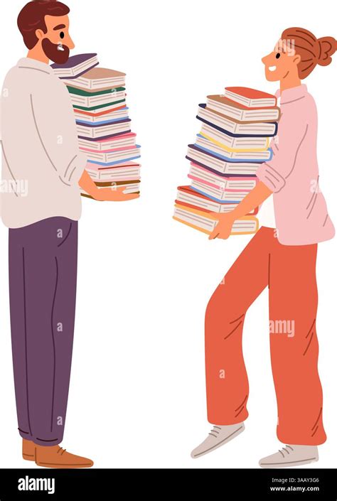 Self Education Man And Woman Holding Stacks Of Books Educational