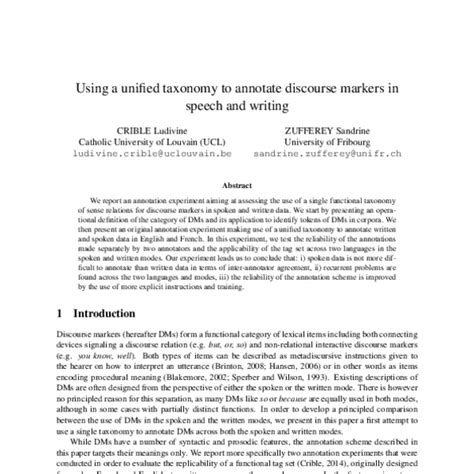Using A Unified Taxonomy To Annotate Discourse Markers In Speech And