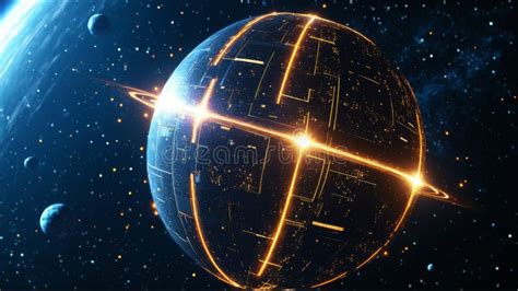 Futuristic Sci Fi Dyson Sphere In Deep Space With Planets And Stars