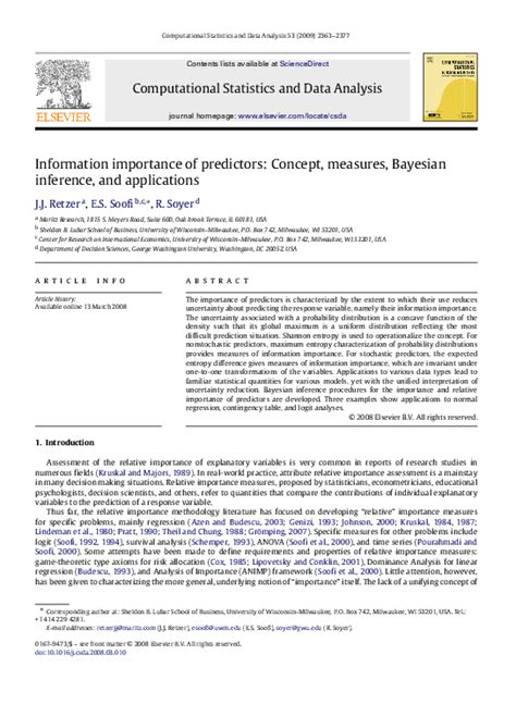 Pdf Information Importance Of Predictors Concept Measures Bayesian Inference And Applications