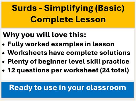 Simplifying Surds Lesson 1 Powerpoint And Worksheets With Worked