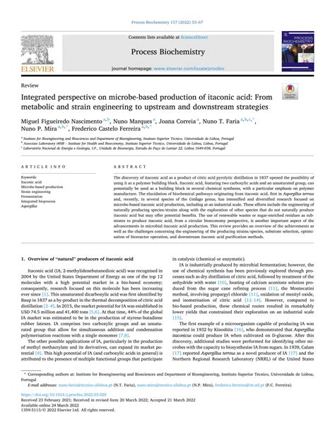 Pdf Integrated Perspective On Microbe Based Production Of Itaconic