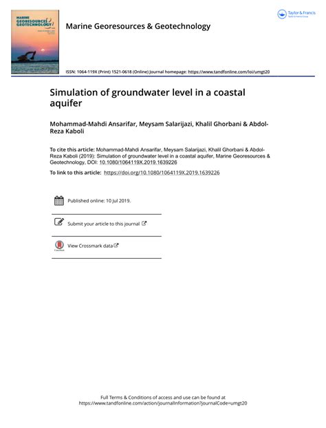 Pdf Simulation Of Groundwater Level In A Coastal Aquifer