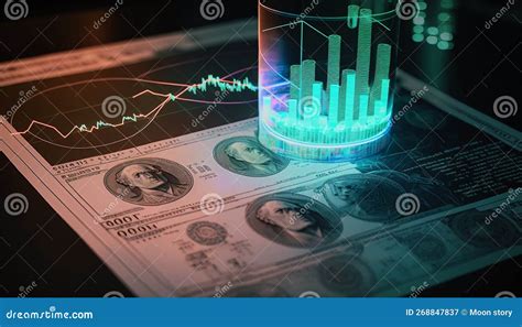 hologram of money dollar bill with chart and graph created with