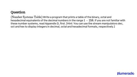 Solved Number Systems Table Write A Program That Prints A Table Of