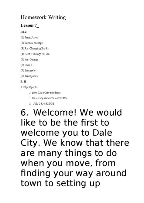 Homework Writing Homework Writing Lesson 7 B 1 Janet Jones 2 Samual George 3 Re
