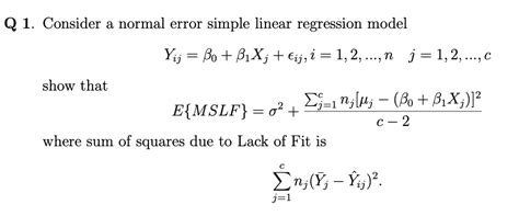 Solved Q Consider A Normal Error Simple Linear Regression Chegg