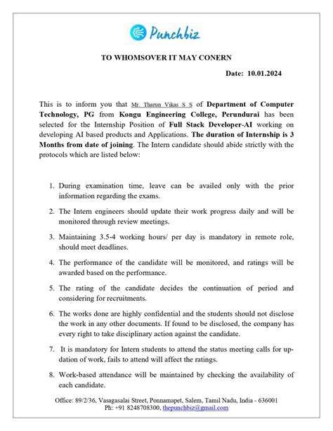 Internship Ai Fullstackdeveloper Punchbiztechnologies Excited Tharun Vikas Ss