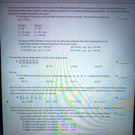 Solved Construct The Indicated Confidence Interval For The Difference Betveen The Two
