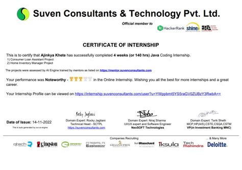 Ajinkya Khete On Linkedin Internship Java