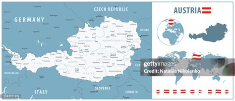 Austria Detailed Map With Regions And Cities Set Of Flags Globe Country