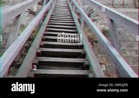 Glitch Effect A Wooden Staircase Russia Video Ultrahd 4k Stock