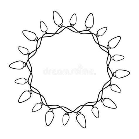 Festive String Light Wreath Outline Vector Illustration Stock