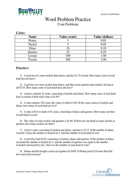 Analyzing Coin Word Problems Determining The Number And Value Of Coins