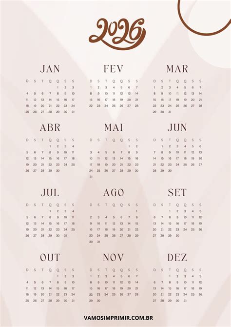 19 Calendários De 2026 Para Imprimir Vamos Imprimir