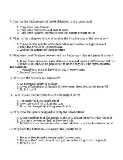 Test On Early America And Constitution By Savios Multi Subject Lessons
