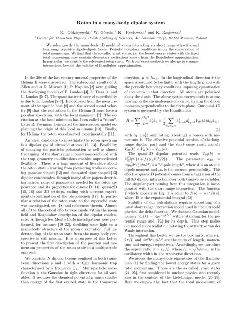 Pdf Roton In A Many Body Dipolar System