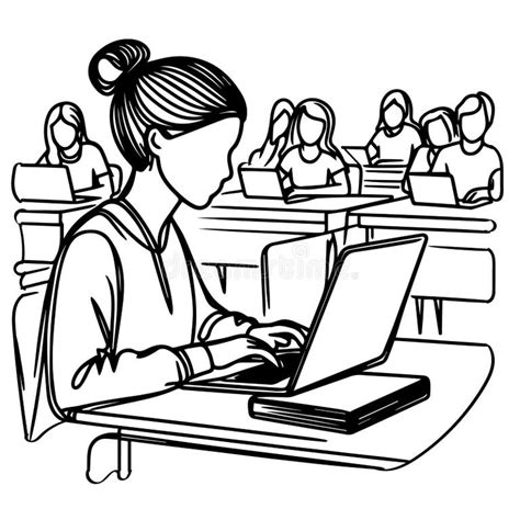 Young Student Typing On Laptop In Classroom During Lesson Stock