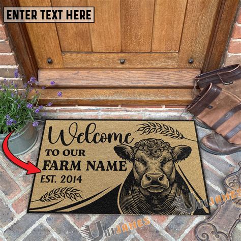 Uni Hereford Peekaboo Custom Farm Name Custom Year Coir Doormat Unijames