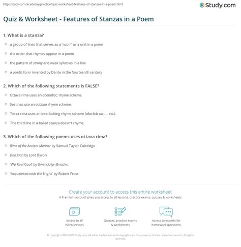 quiz and worksheet features of stanzas in a poem