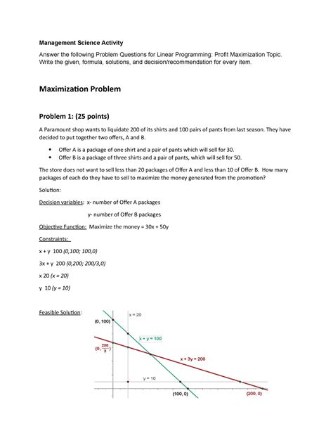 Lp Profit Maximization Problems Management Science Activity Answer
