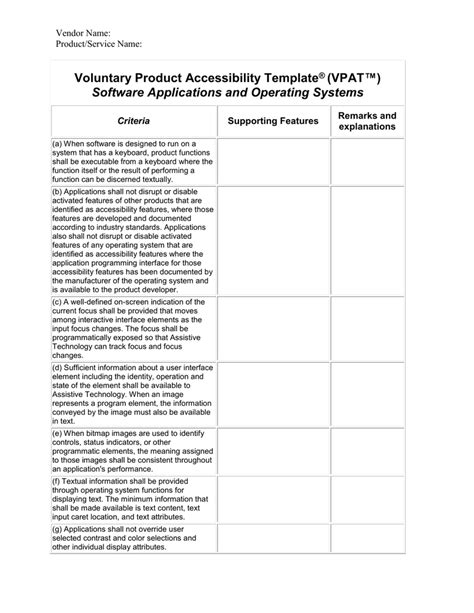 Vpat Voluntary Product Accessibility Template