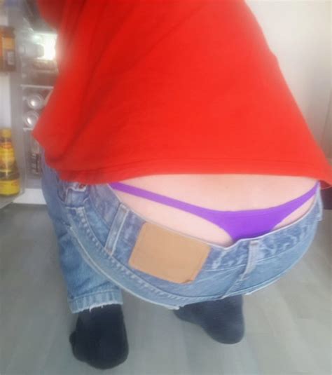 Purple String Popping Out Thongaddict