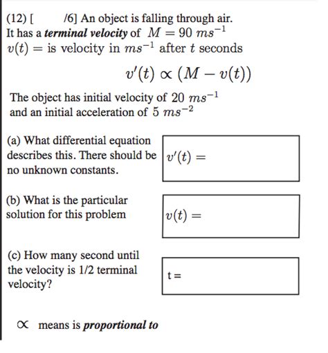 Solved An Object Is Falling Through Air It Has A Terminal Chegg