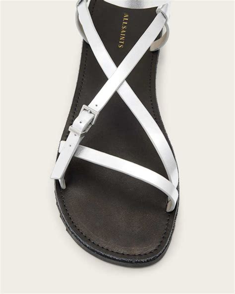 Tyla Metallic Leather Sandals Silver Allsaints