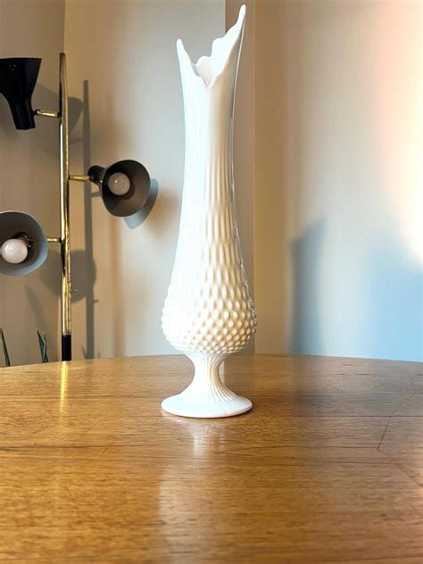 Fenton White Hobnail Milk Glass Pedestal Vase Swing Glass Swung Vase