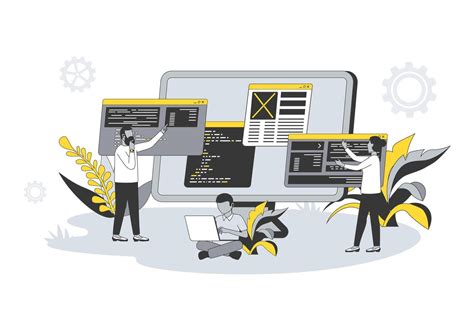 Computer Programming Concept In Flat Line Design People Create