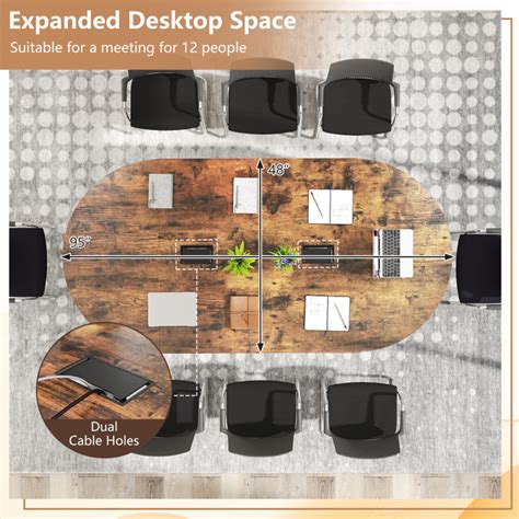 95 Inches Oval Conference Industrial Executive Table With Dual Cable