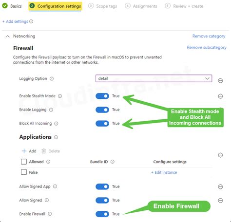 enable configure macos firewall using intune