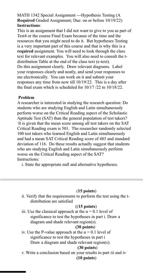 Math 1342 Special Assignment R Hypothesis Testing A