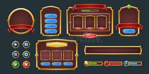 Set Of Game Frames Bars And Menu Buttons Kit Stock Vector