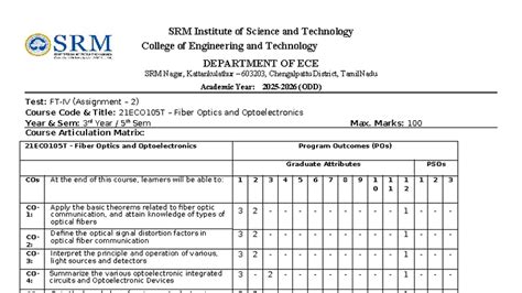 21eco105t Fiber Optics And Optoelectronics Assignment 2 Notes Studocu