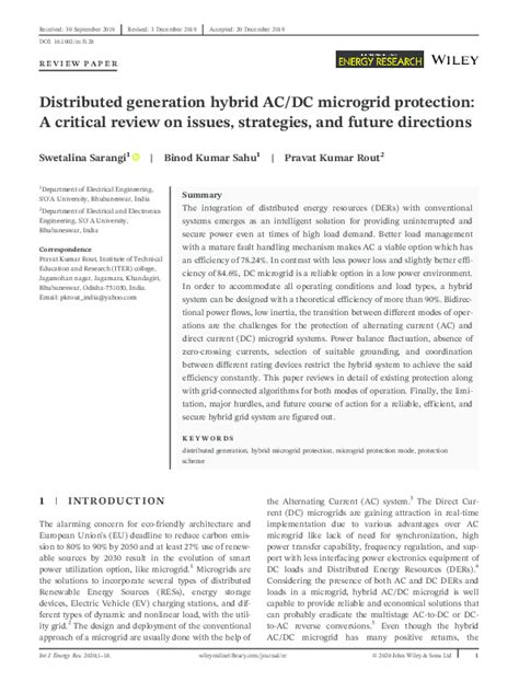 Pdf R E V I E W P A P E R Distributed Generation Hybrid Ac Dc Microgrid Protection A Critical
