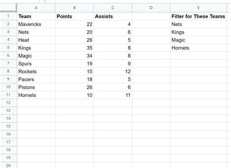 How To Filter By List Of Values In Google Sheets